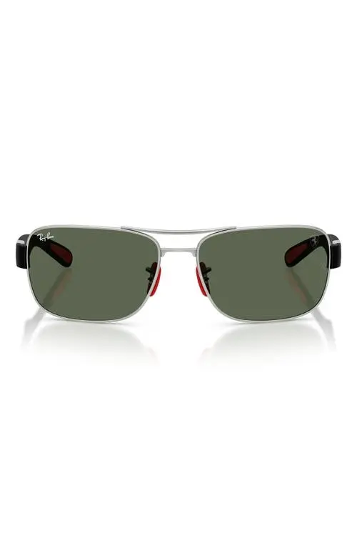 Ray-ban X Scuderia Ferrari 64mm Oversize Double Bridge Square Sunglasses - Silver/dark Green