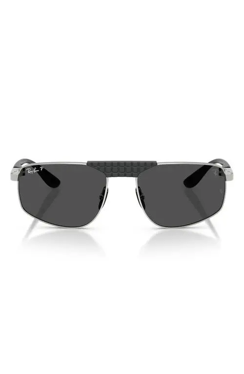 Ray-ban 58mm Ferrari Polarized Irregular Sunglasses - Silver/polar Dark Grey