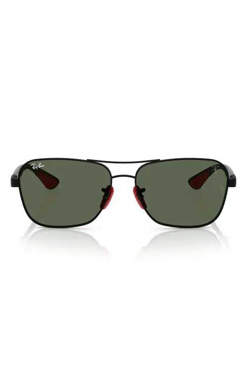 Ray-ban X Scuderia Ferrari 58mm Square Sunglasses - Matte Black/dark Green
