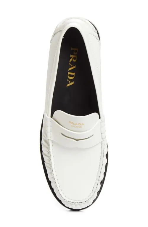 Prada Ruched Moc Toe Penny Loafers - Bianco