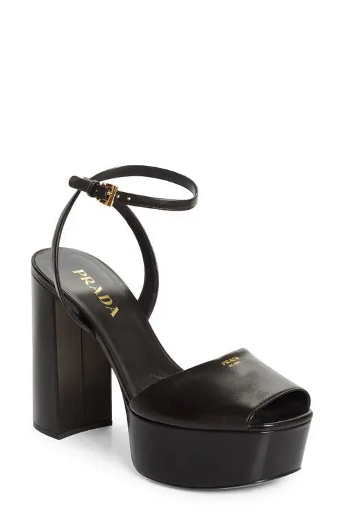 Prada Peep Toe Platform Sandal - Nero