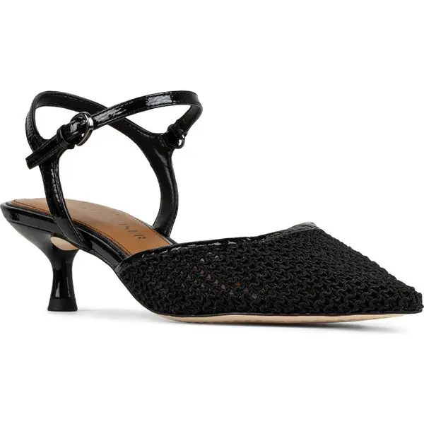 DONALD PLINER Ankle Strap Pointed Toe Kitten Heel Pump - Black