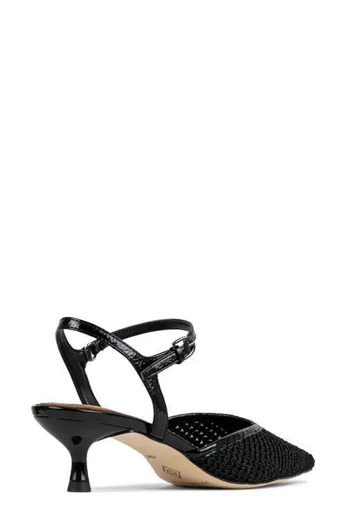 DONALD PLINER Ankle Strap Pointed Toe Kitten Heel Pump - Black