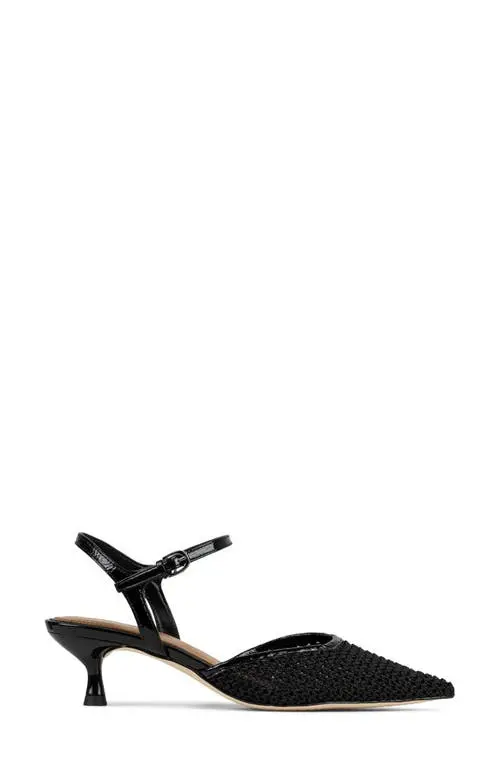 DONALD PLINER Ankle Strap Pointed Toe Kitten Heel Pump - Black