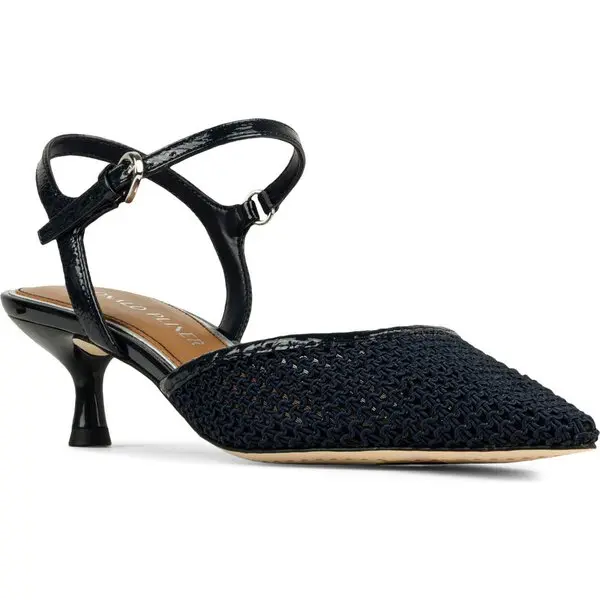 DONALD PLINER Ankle Strap Pointed Toe Kitten Heel Pump - Navy