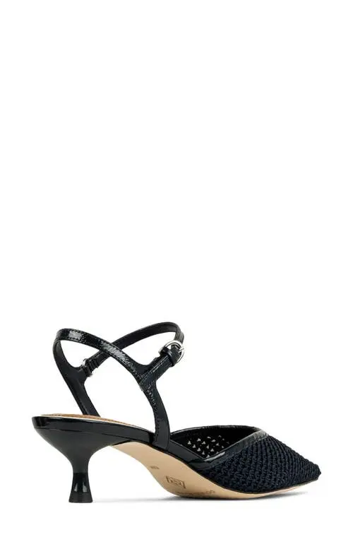 DONALD PLINER Ankle Strap Pointed Toe Kitten Heel Pump - Navy