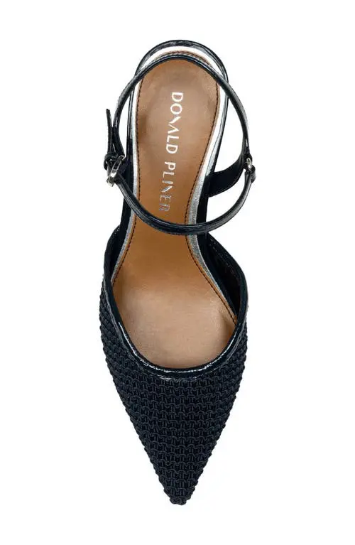 DONALD PLINER Ankle Strap Pointed Toe Kitten Heel Pump - Navy