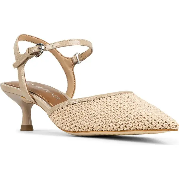 DONALD PLINER Ankle Strap Pointed Toe Kitten Heel Pump - Sand