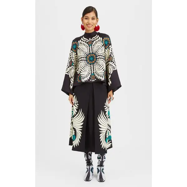 La DoubleJ Santa Monica Skirt In Satin With Tiles Print - Mix Tiles Placée Black