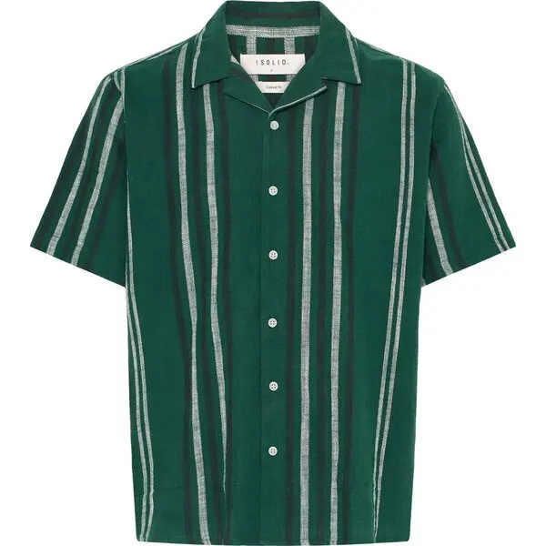 !SOLID Isai Stripe Linen Blend Camp Shirt - Cilantro
