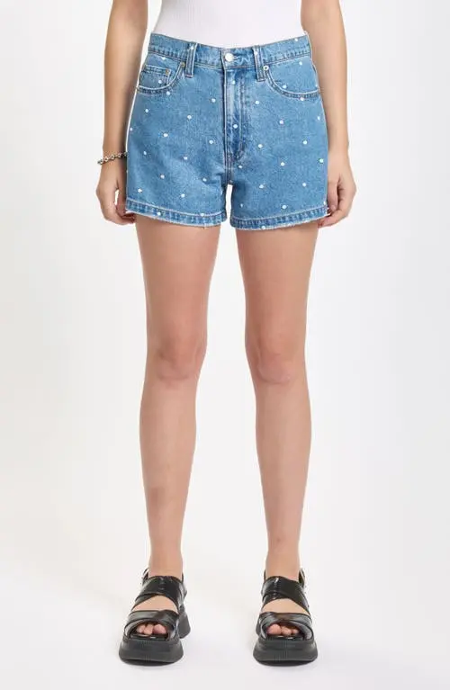 DAZE High Waisted Polka Dot Denim Shorts
