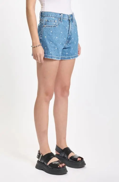 DAZE High Waisted Polka Dot Denim Shorts