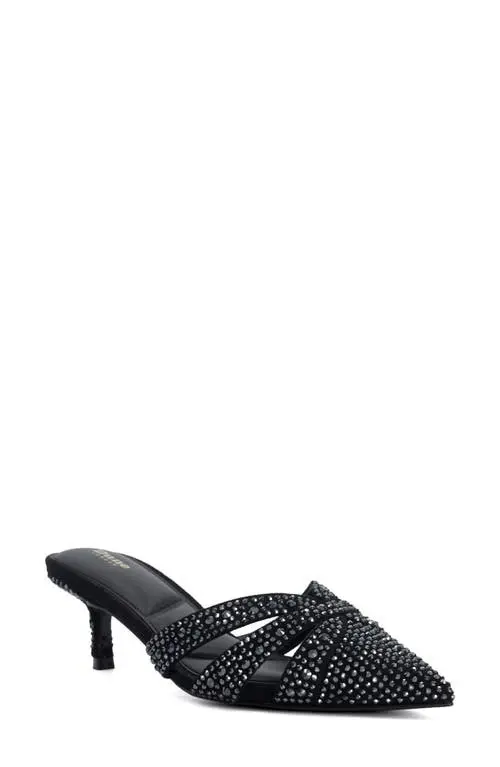 Dune London Calla Crystal Embellished Pointed Toe Kitten Heel Mule - Black