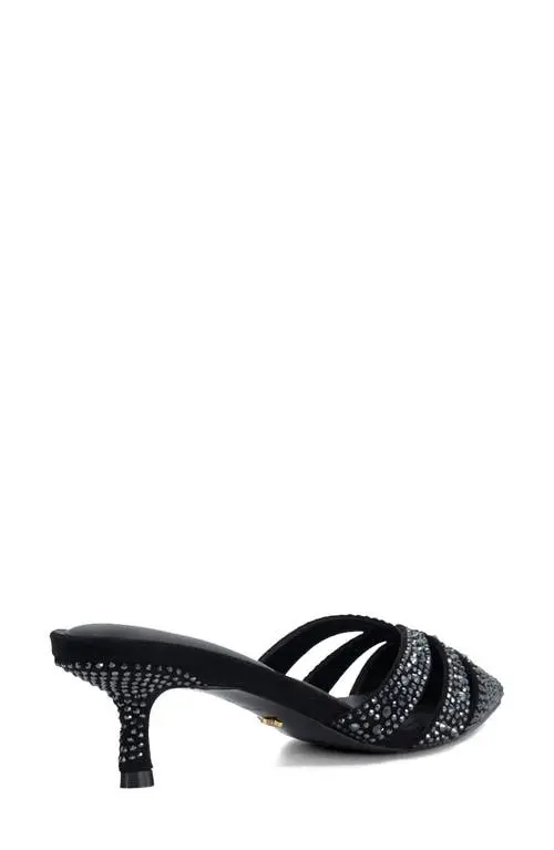 Dune London Calla Crystal Embellished Pointed Toe Kitten Heel Mule - Black