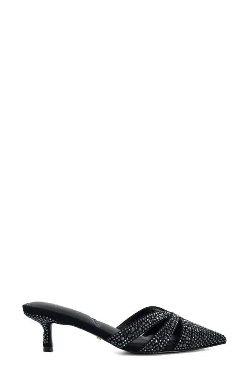 Dune London Calla Crystal Embellished Pointed Toe Kitten Heel Mule - Black