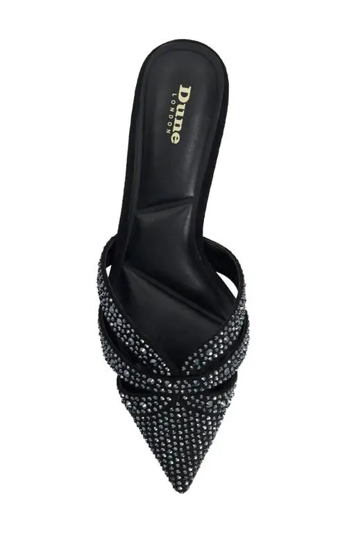Dune London Calla Crystal Embellished Pointed Toe Kitten Heel Mule - Black