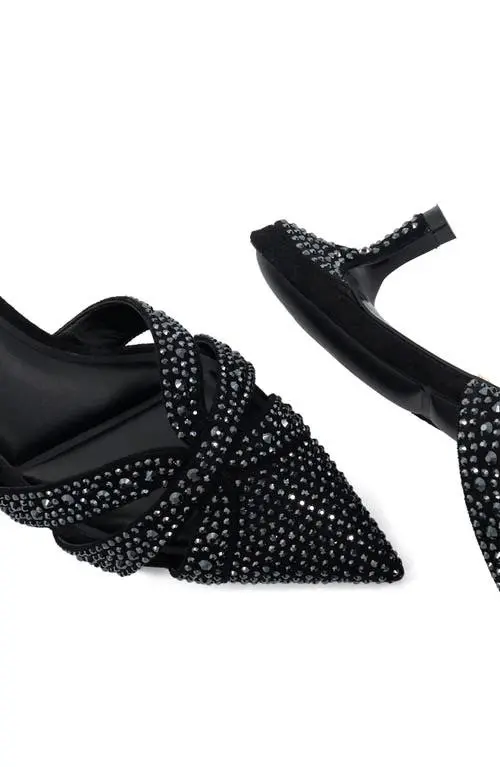 Dune London Calla Crystal Embellished Pointed Toe Kitten Heel Mule - Black