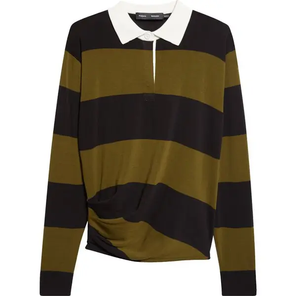 Proenza Schouler Corinna Stripe Ruched Cotton Rugby Shirt - Black Multi