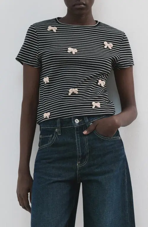 Mango Striped T-shirt With Bow Embellishments