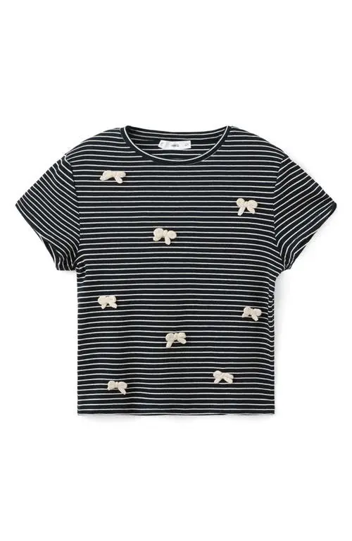 Mango Striped T-shirt With Bow Embellishments