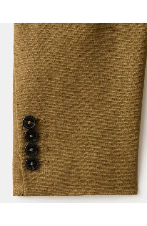 Mango Double Breasted Linen Blazer - Olive Green