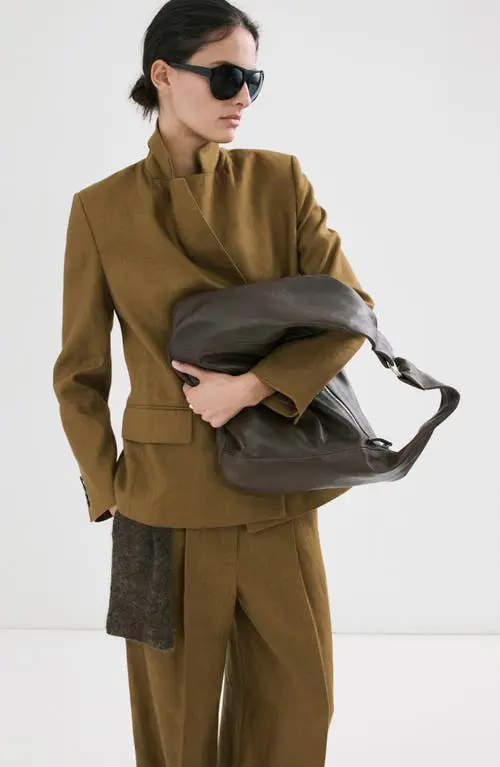 Mango Double Breasted Linen Blazer - Olive Green