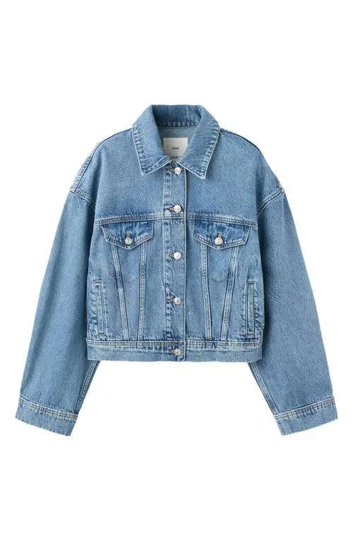 Mango Oversize Cropped Denim Jacket With Spread Collar