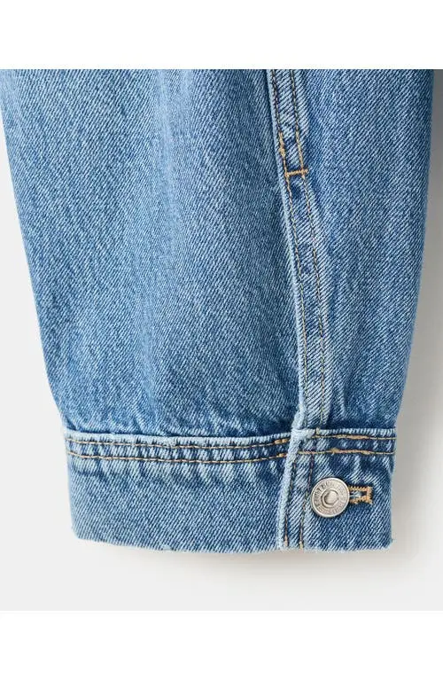 Mango Oversize Cropped Denim Jacket With Spread Collar
