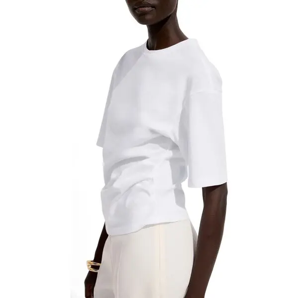 Mango Ruched Side Cotton T-shirt - White