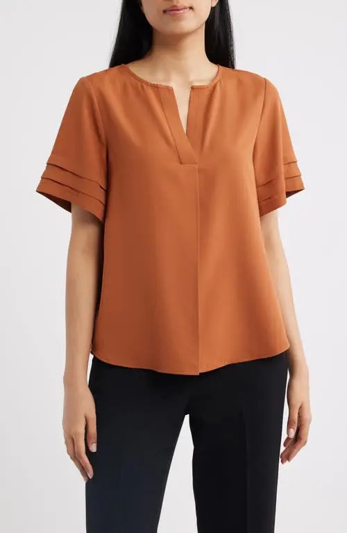 Anne Klein Pleated Split Neck Top
