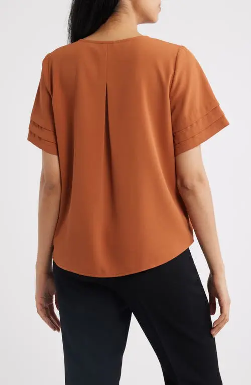Anne Klein Pleated Split Neck Top