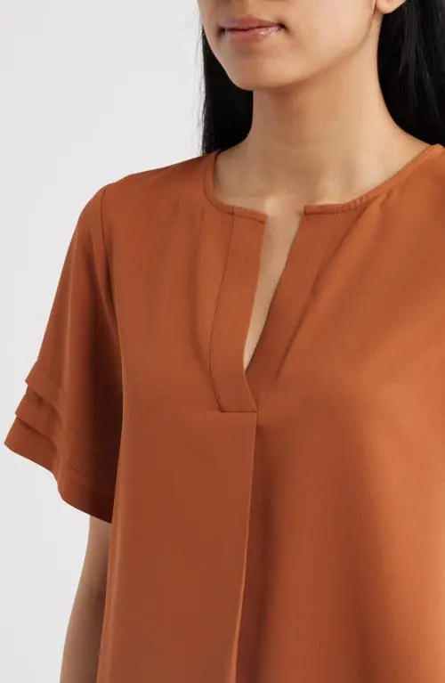Anne Klein Pleated Split Neck Top