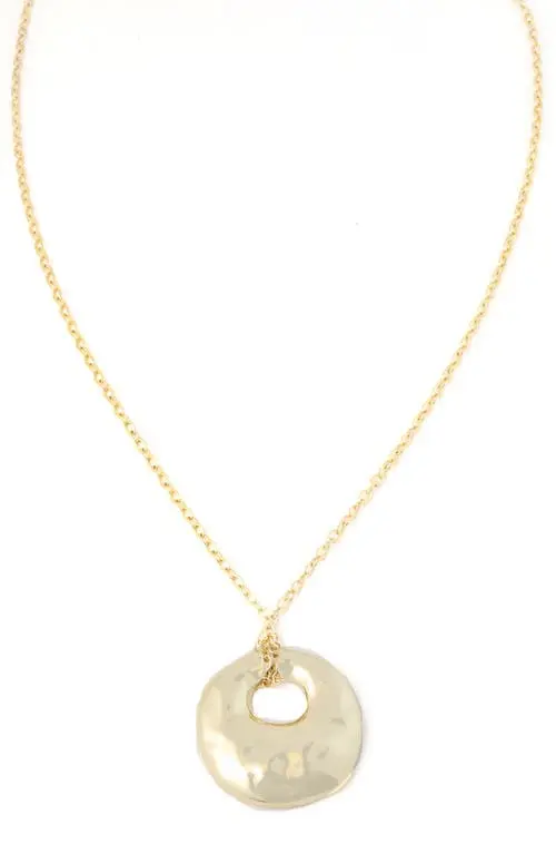 PANACEA Hammered Long Circle Pendant Necklace - Gold
