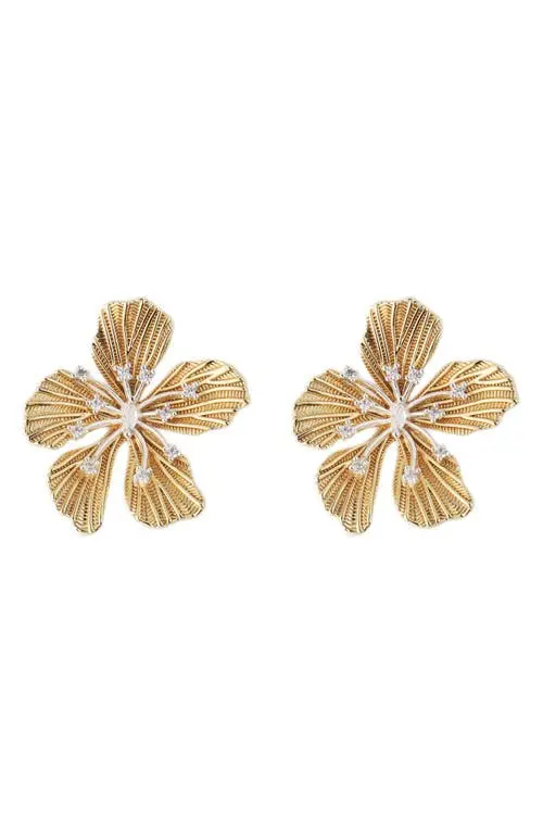 PANACEA Crystal Flower Earrings - Gold