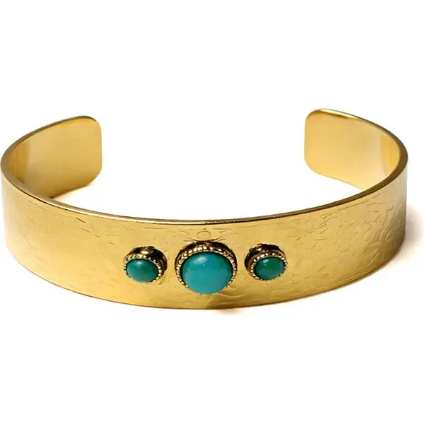 PANACEA Hammered Circle Cuff Bracelet With Stone Embellishments - Turquoise