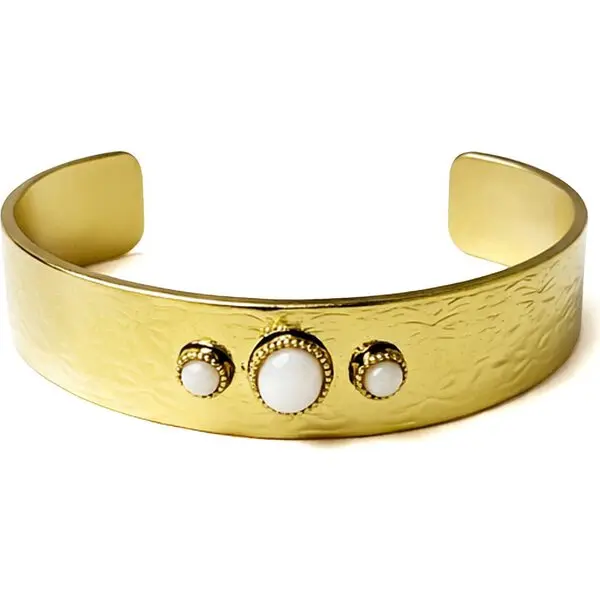 PANACEA Hammered Circle Cuff Bracelet With Stone Embellishments - White