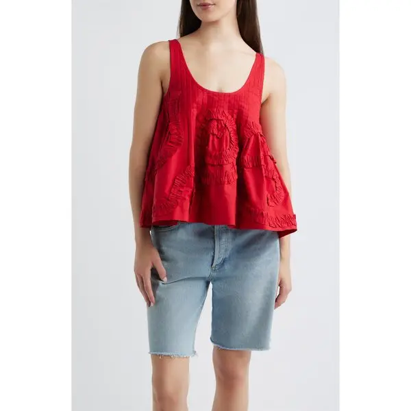 DAMSON MADDER Stella Ruffle Flounce Organic Cotton Tank - Red