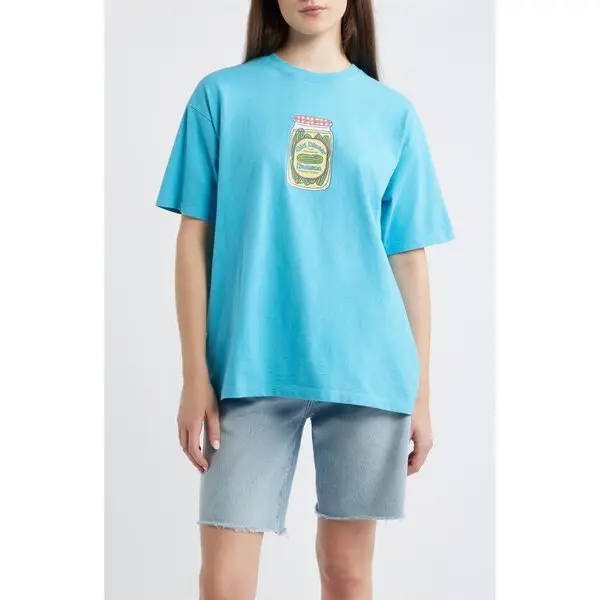 DAMSON MADDER Snack Plate Oversize Organic Cotton Graphic T-shirt - Blue
