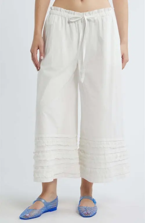 DAMSON MADDER Florintina Ruffle Bloomers Crop Wide Leg Pants - White