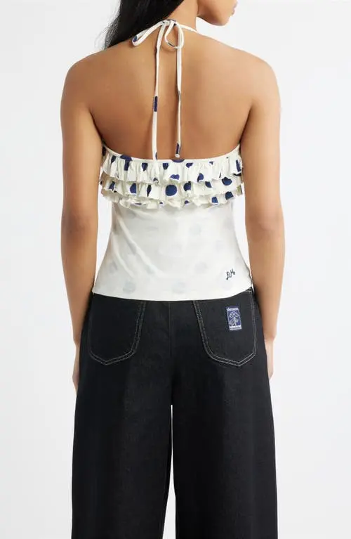 DAMSON MADDER Ruffled Polka Dot Organic Cotton Halter Top