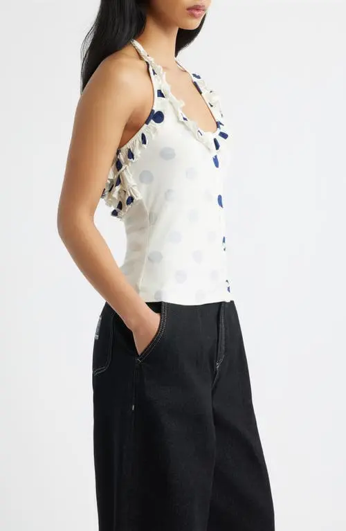 DAMSON MADDER Ruffled Polka Dot Organic Cotton Halter Top