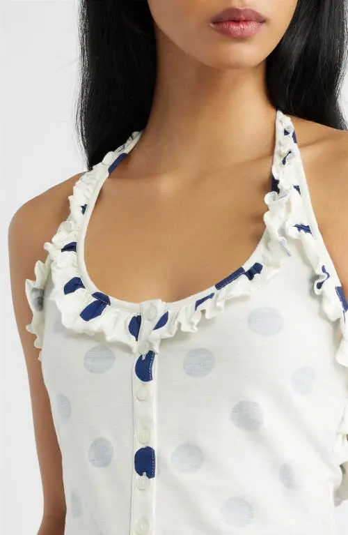 DAMSON MADDER Ruffled Polka Dot Organic Cotton Halter Top