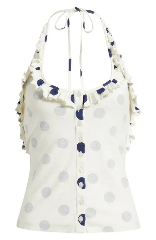 DAMSON MADDER Ruffled Polka Dot Organic Cotton Halter Top
