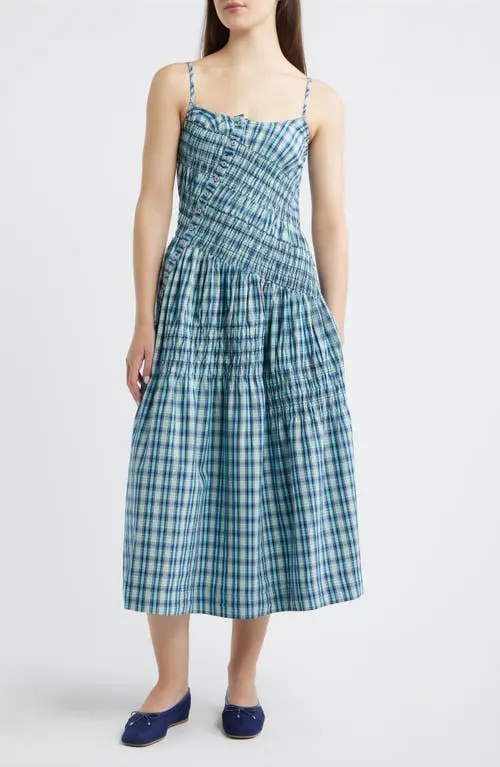 DAMSON MADDER Lyra Check Sleeveless Midi Dress - Blue