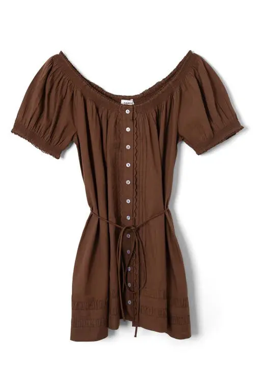 DAMSON MADDER Jayne Organic Cotton Puff Sleeve Mini Dress - Chocolate