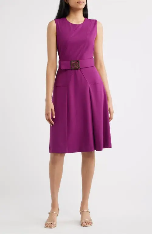 Anne Klein Jewel Neck Belted Dress - Beet