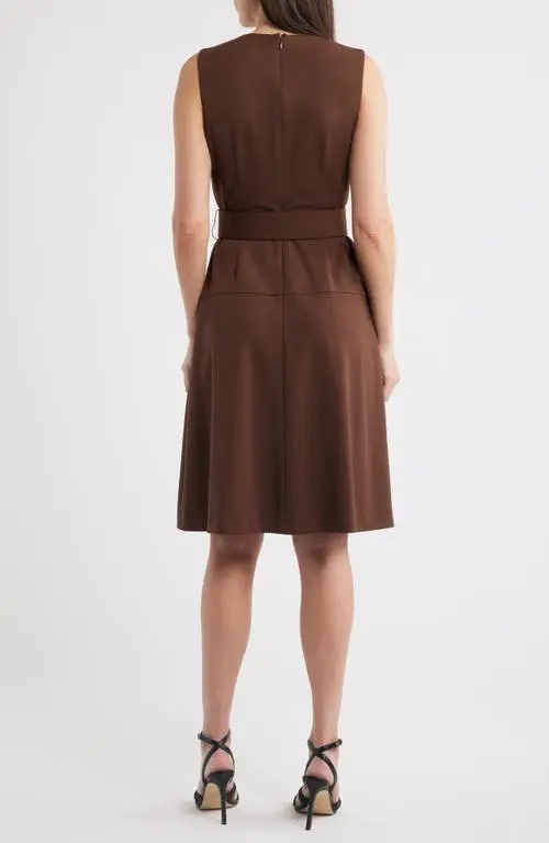 Anne Klein Jewel Neck Belted Dress - Molasses