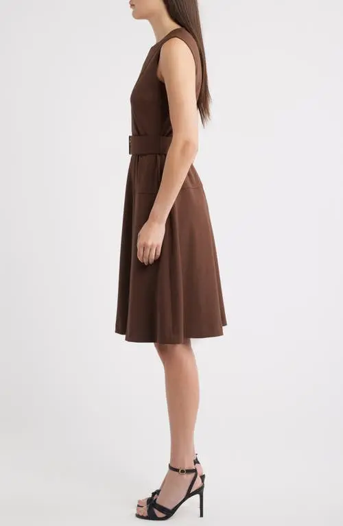Anne Klein Jewel Neck Belted Dress - Molasses