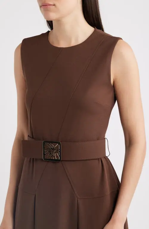 Anne Klein Jewel Neck Belted Dress - Molasses
