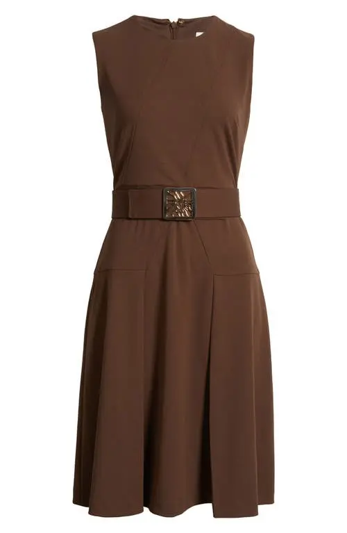 Anne Klein Jewel Neck Belted Dress - Molasses